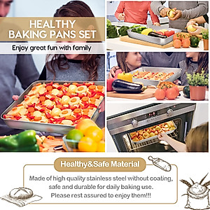 E-far Baking Pan with Lid(12.4/10.4/9.4 inch), Stainless Steel Rectangular Sheet Cake Pans with Cover, Metal Bakeware Sets for Lasagna Casseroles Brownie, Non-toxic & Dishwasher Safe - 3 Pans + 3 Lids