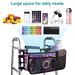 Walker Basket Foldable Walker Storage Bag with Two Split Boards and Six Non-Slip Straps Big Capacity Walker Basket Tote Organizer Never Tipping Over Ideal for Senior, Universal Size (PurpleButterfly)