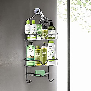 Lucalda Shower Caddy, Shower Caddy over Shower Head Bathroom Shower Hanging Caddy Aluminum, Hanging Shower Organizer over the Head Shower Rack, 2 Hooks Soap Shelf Gray, 25.2" × 10.6" × 4.3"