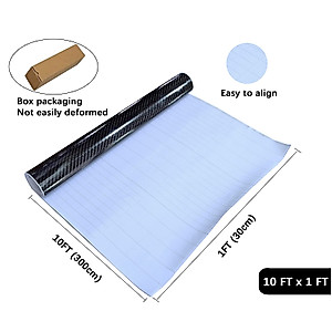 Carbon Fiber Vinyl Wrap 10ft x 1ft Self Adhesive Film, Black Vinyl Wrap Bubble Free with Air Release Technology, Perfect for Cars DIY Exterior Interior Protection (Black Carbon Fiber, 10ft x 1ft)