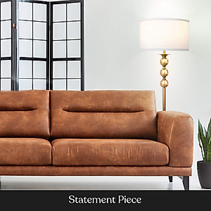 Brightech Riley LED Floor lamp, Boho Lamp for Living Rooms & Offices, Great Living Room Décor, Mid-Century Standing Lamp for Bedroom Reading, Tall Lamp with Drum Shade - Gold/Brass