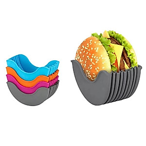 4 PCS Reusable Burger Holder Clip，Retractable Burger Fixed Box, Touch-Free Burger Clip, Retractable Adjustable Sandwich/Hamburger Holders for Burger Lovers the aged and Children, Food Grade Silicone