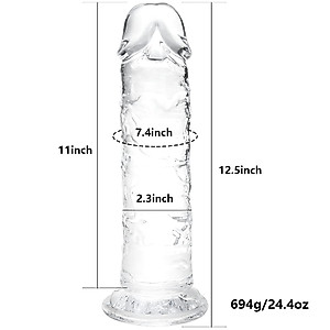 12.5 * 2.3 Inch Huge Dildos Realistic Clear Dildo with Strong Suction Cup Hands-Free Huge Dong Big Size Adult Sex Toy for Women or Men Anal Dildo