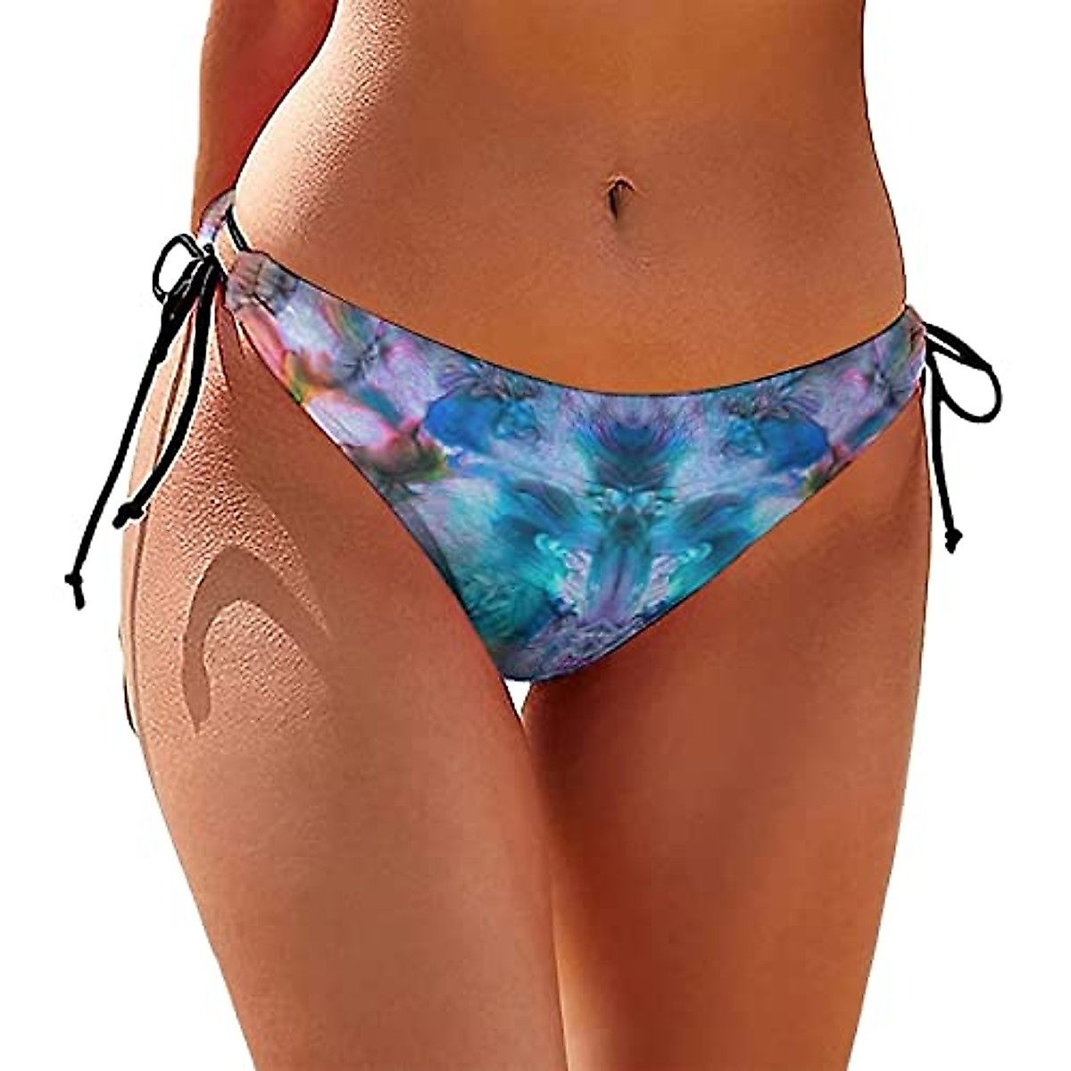 Kinple Women's Stylish Bikini Bottom Tie Side Bathing Briefs Sexy High Cut Panty Floral Print Underwear Casual String Brief Blue