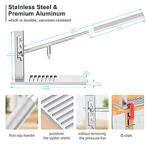 Buttwo Oyster Shucker, Stainless Steel Oyster Opener Tool Set Clam Machine with Oyster Shucking Knife Seafood Tools for Hotel and Family Buffet, Silver