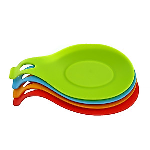 Honbay Flexible Almond-Shaped Silicone Spoon Rest - Multipurpose Kitchen Silicone Spoon Rest - Colorful, Durable, Heat-resistant, Dishwasher safe Silicone Spoon Rest, BBQ Brush Rest - 4 Pack