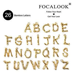 FOCALOOK Bamboo Initial Necklace for Women Oversize Letter M Pendant Statement 14K Gold Plated Necklaces…