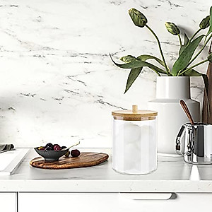 Beautytang 2 Pack Acrylic Qtip Holder with Bamboo Lid, Clear Bathroom Countertop Storage Organizer Canister, Round Storage Container for Cotton Balls,Swabs,Pads,Bath Salts