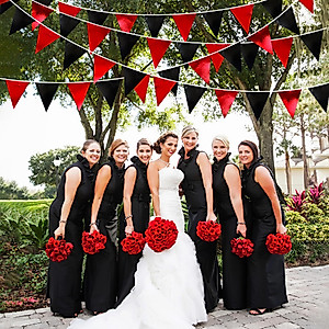 Red Black Party Decoration Metallic Fabric Triangle Pennant Banner Flag Bunting Garland for Graduation Halloween Birthday Wedding Bachelorette Anniversary Las Vegas Casino Poker Pirate Party Supplies
