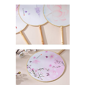 EKZIM Ancient Wind tuan Fan Blank Wholesale Hanfu Dance Advertising Palace Fan Round Fan DIY Material Package Classical Silk Fan Beige