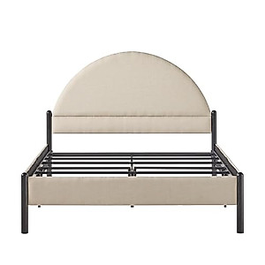 Walker Edison Queen Modern Curved Upholstered-Headboard Bed, Queen Size, Oatmeal