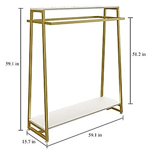 FONECHIN Metal Garment Rack with 2 Wood Shelves Gold Clothing Rack Heavy Duty Free-Standing Retail Display Clothes Racks for Hanging Clothes Boutique Store 59"