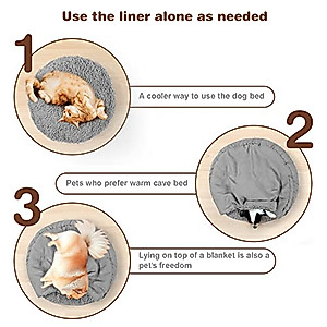 Lasaas Small Dog Bed with Blanket Attached Round Donut Cozy Cuddler Calming Dog Bed with Removable Liner Soft Warmth Plush Puppy Pet Bed for Small Cats or Dogs Light Grey M