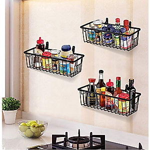 SheeChung Farmhouse Decor Metal Wire Bathroom Storage Organizer Basket Bins - for Cabinets, Shelves, Closets, Vanity Countertops, Under Sinks, Pantry, Laundry Room, Garage - Small, 2 Pack (Black)