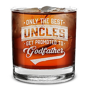 shop4ever Only The Best Uncles Get Promoted To Godfather Varsity Pregnancy Announcement Engraved Whiskey Glass (11 oz.)