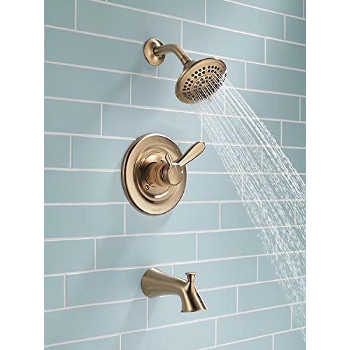 Delta Faucet Lahara 17 Series Dual-Function Tub and Shower Trim Kit with 5-Spray Touch-Clean Shower Head, Champagne Bronze T17438-CZ (Valve Not Included)