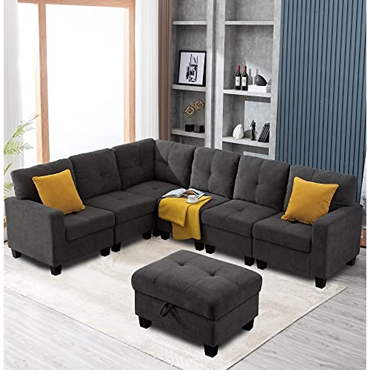 Aeffze Middle Module for Sofa Modular Modern Armless Couch Chair for Living Room (Dark Grey) F8001-HOME F8001-HOME