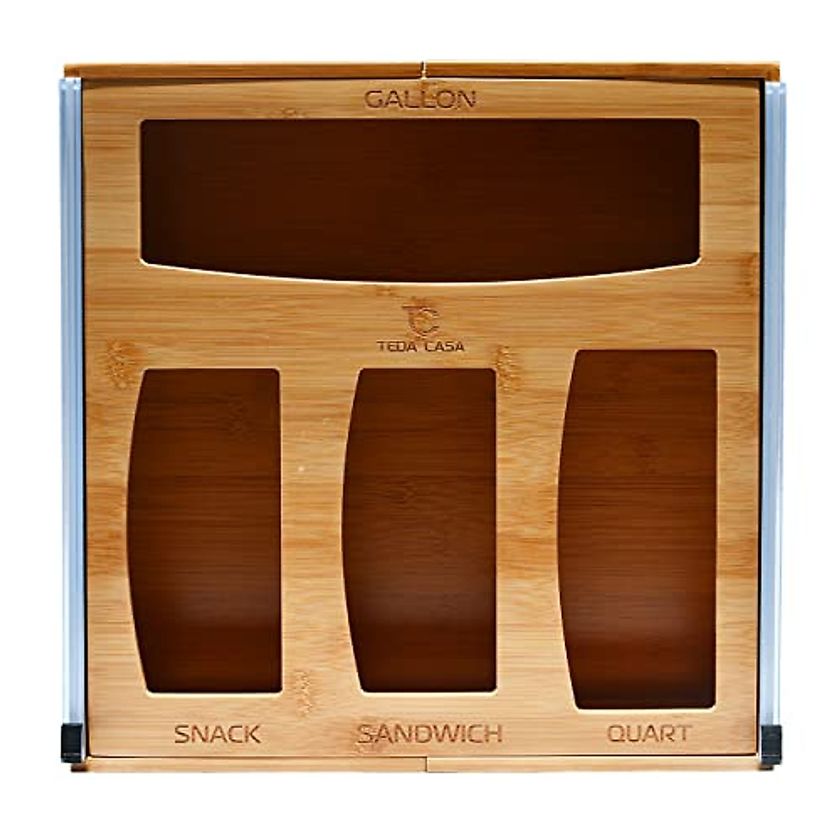 Expandable Bamboo Ziplock Bag Organizer, Drawer Organizer, Slide Cutters for Aluminum Foil and Plastic Wrap, Sandwich and Freezer Bags