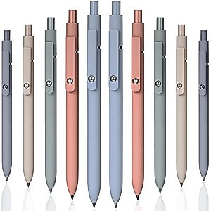 Gel Ink Pens Quick Dry Ink Pens Retractable Ink Pens Bulk Rolling Ball Gel Ink Pens Fine Point Smooth Writing Pens 0.5 mm for School Office Home, Black Refill, 5 Colors (10 Pieces)