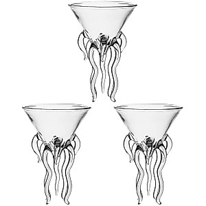 DOITOOL Octopus Cocktail Glass, 3Pcs Martini Glass Creative Cocktail Drinkware Bar Goblet Tools for Home Party Banquet Wedding ( Transparent )