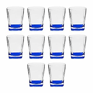 DISCOUNT PROMOS 10 Verona Whiskey Glasses Set, 11 oz. - Durable, Thick Base, Color Bottom, Barware - Blue