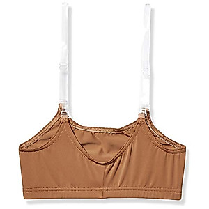 Clementine Apparel - Girls and Women Dance Bra with Clear Detachable Straps Unpadded & Seamless, Big Girls (7 to 16), Size 16, Dark Nude