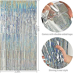 3 Pcs Sliver Metallic Foil Curtains,3.28ft x 6.56ft Laser Glitter Fringe Rain Curtain Shine Photo Booth Backdrop Tinsel Curtain Streamer for Wedding Christmas New Year Baby Shower Bachelorette Party
