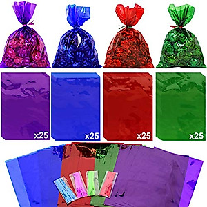 AnapoliZ Cellophane Bags 100 pcs Mix Colors (6 Inch x 9 Inch) | Colorful Cello Treat Bags with Twist Ties | 2.5 Mil Quality Cellophane Treat Bags | Transparent Color 6x9 Inch Bags
