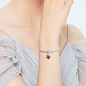 Butterfly Charm for Bracelet 925 Sterling Silver Red Butterfly Dangle Charm for Charm Bracelet and Necklace Birthday Mothers Valentines Day Flower Jewelry Gifts for Women