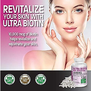 Bronson Ultra Biotin 10,000 Mcg Hair Skin and Nails Supplement, Non-GMO, 120 Vegetarian Capsules