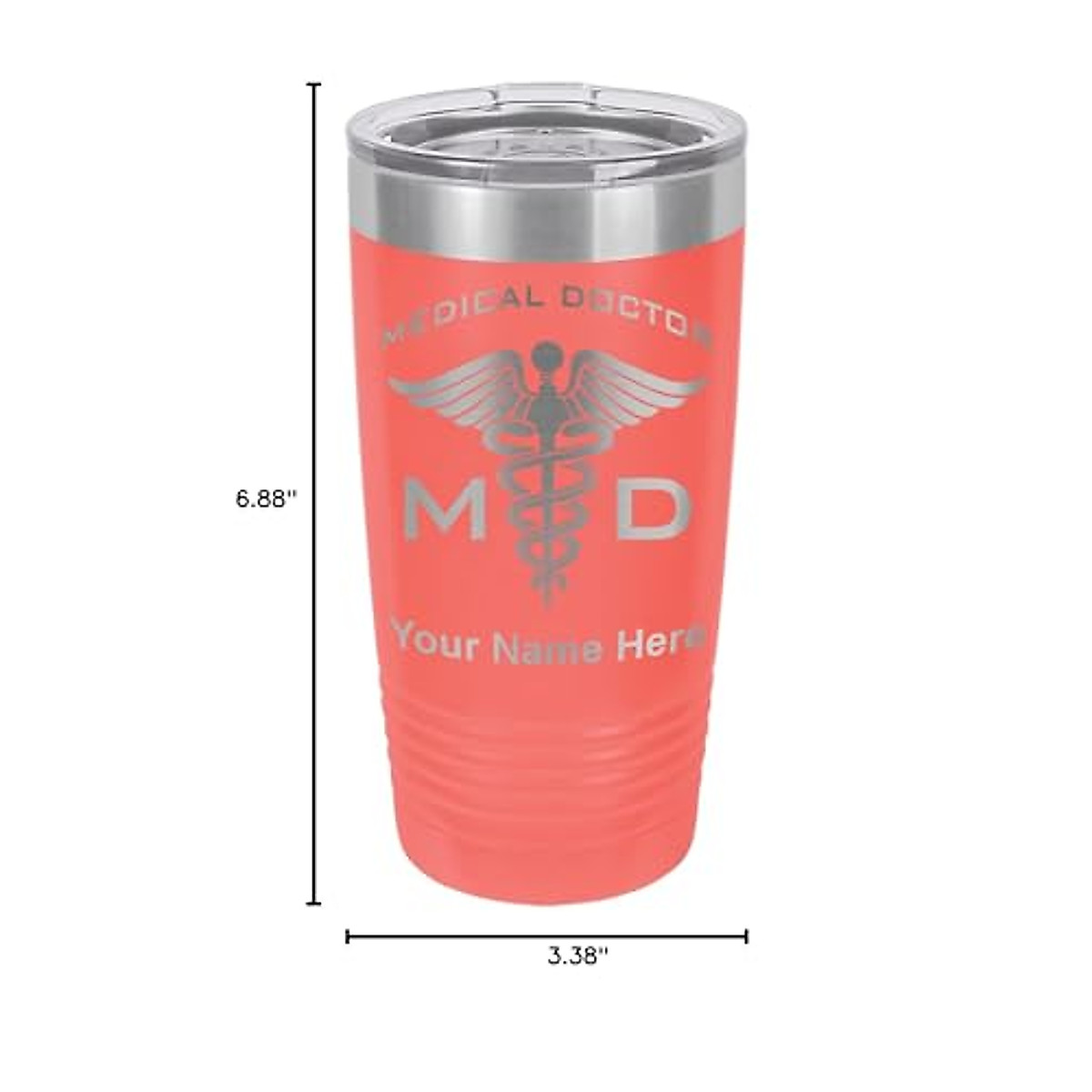 LaserGram 20oz Vacuum Insulated Tumbler Mug, MD Medical Doctor, Personalized Engraving Included (Coral)