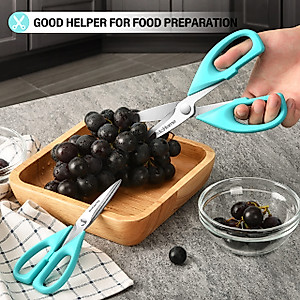 McHome MHS11 Kitchen Scissors, 2-Pack Heavy Duty Kitchen Shears, Stainless Steel Meat Cutting Scissors, Sharp Cooking Scissors for Chicken, Seafood, Poultry, Herbs, Turquoise(8.7+ 6.8 INCH)