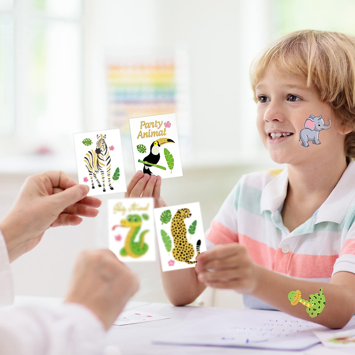 Demissle 400 Pcs Jungle Animal Temporary Tattoos for Kids, Safe Safari Tattoos Stickers DIY Hippie Face Craft Multi Patterns for Jungle Themed Party Favors Zoo Giraffe Monkeys Tigers Lions (72 Sheets)