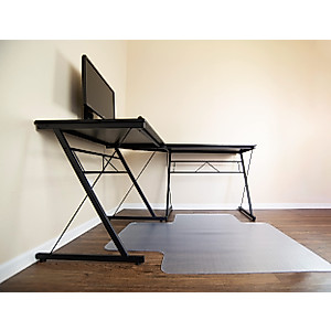 PVC Floor mat for L-Shaped desks (Non-Studded), Transparent
