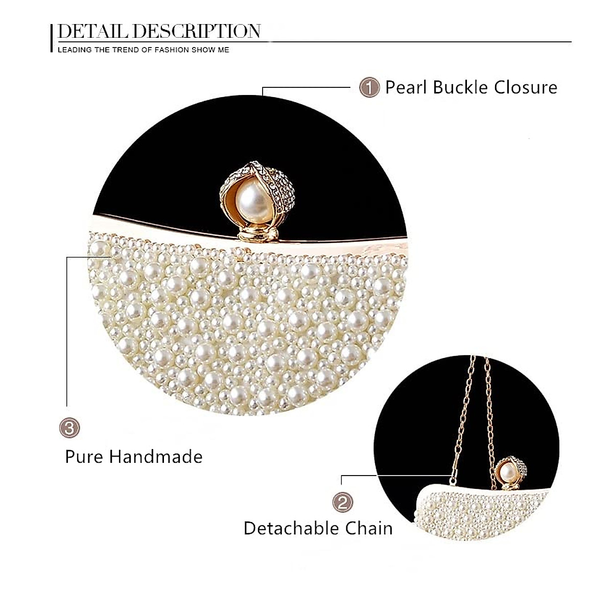 ASPHODELCHIC Women Pearl Evening Bag Bride Beaded Clutch Purse Cream White for Wedding Party (Ivory white) Small