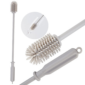 Obsoorth Silicone Bottle Brush Extra Long Handle Food Grade 360 Rotating Glassware Cleaner for Washing Baby Nipple, Narrow Neck Containers (15", Gray)
