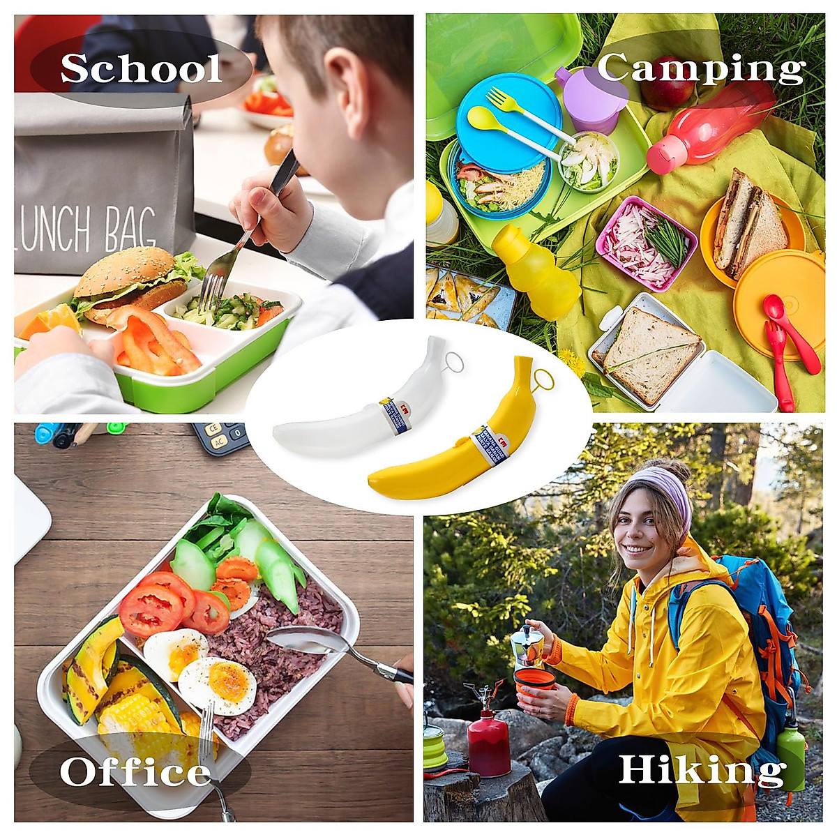 Dotbengc 2 Pack Banana Case, Banana Keeper BPA-Free, Banana Protector Outdoor Travel, Plastic Banana Holder Container, Cute Banana Carrier for Lunch Box Fruits Freshness (Yellow)