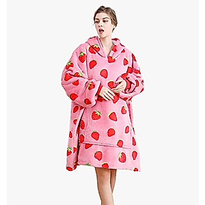 Blanket Hoodie Oversized Hoodie Oversized Blanket Hoodie,Premium Sherpa Fleece Oversized Hoodie Blanket Sweater Jacket with Giant Pocket,Super Cozy and Big Strawberry Blanket Hoodie for Women & Men