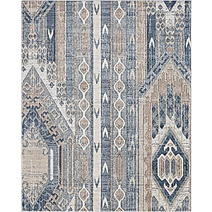 Unique Loom Portland Collection Southwestern Inspired Striped Tone Area Rug, 8 ft x 10 ft, Navy Blue/Tan
