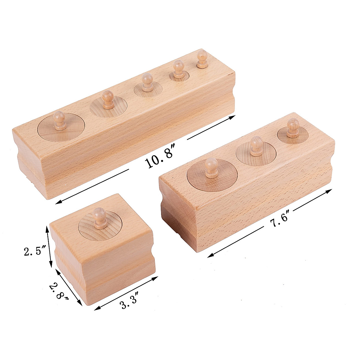 Montessori Toys for Babies 6-12 Months Wooden Knob Log Mini-Cylinder Block Preschool Learning Baby Game Sensory Toys for Kids(3 Piece Set)