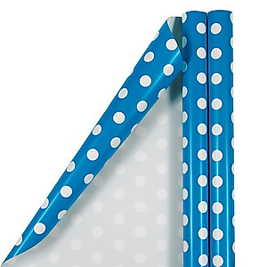 JAM Paper Gift Wrap - Polka Dot Wrapping Paper - 50 Sq Ft Total - Black with White Dots - 2 Rolls/Pack