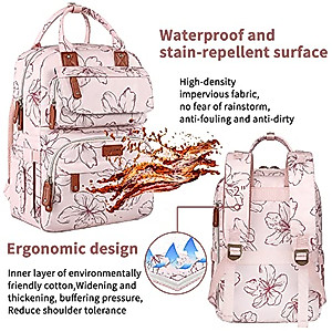 Legestori Floral Printed Diaper Backpack for Moms - Large Pink Bag with Insulated Pockets and Stroller Straps for Baby Girls