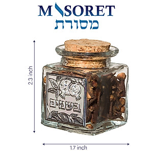 Masoret Set: Blue Havdalah Candle 11.8" with Glass Besamim Holder 2.4" 1.6" with Laser-Cut Plaque