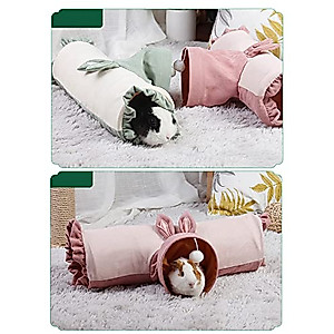 Guinea Pig Hideout Tunnel/Bed, Hamster Hideout,Guinea Pig Bed,Small Animal Bed,Fleece Small Pet Bunny Ferret Hideaway Play Toy, Tunnel Hideout Tubes (Bunny Ear Tunnel-Green)