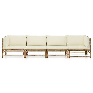 vidaXL 4 Piece Bamboo Patio Lounge Set - Versatile, Stylish and Comfortable Outdoor Furniture with Cream White Cushions, Lightweight and Easy to Clean