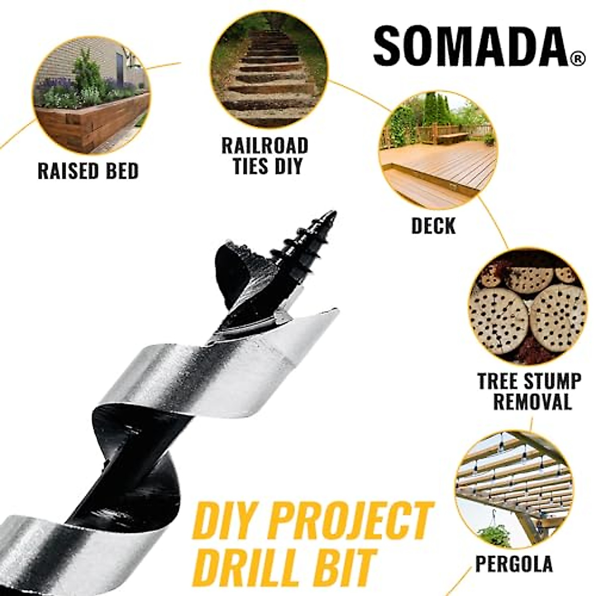 SOMADA 3/4-Inch x 12-Inch Auger Drill Bit for Wood, Hex Shank 3/8-Inch, Ship Auger Long Drill Bit for Soft and Hard Wood, Plastic, Drywall and Composite Materials