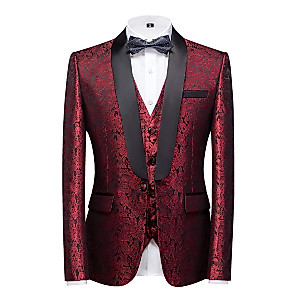 Mens Tuxedo Suits Slim Fit 3 Piece Formal Skinny Tuxedo Suit Set Shawl Lapel Paisley Suits Men for Wedding Prom Red