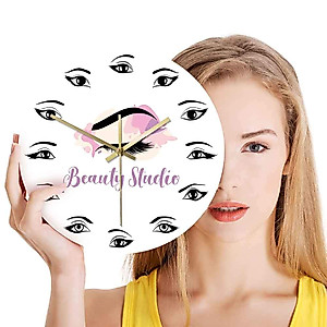 Geek Alerts Mute Quartz Printed Acrylic Wall Hanging Clock Eyelashes Beauty Studio Decor Art Wall Non Ticking Watch Beauty Salon Lash and Brow Groomer Gift (15inch)
