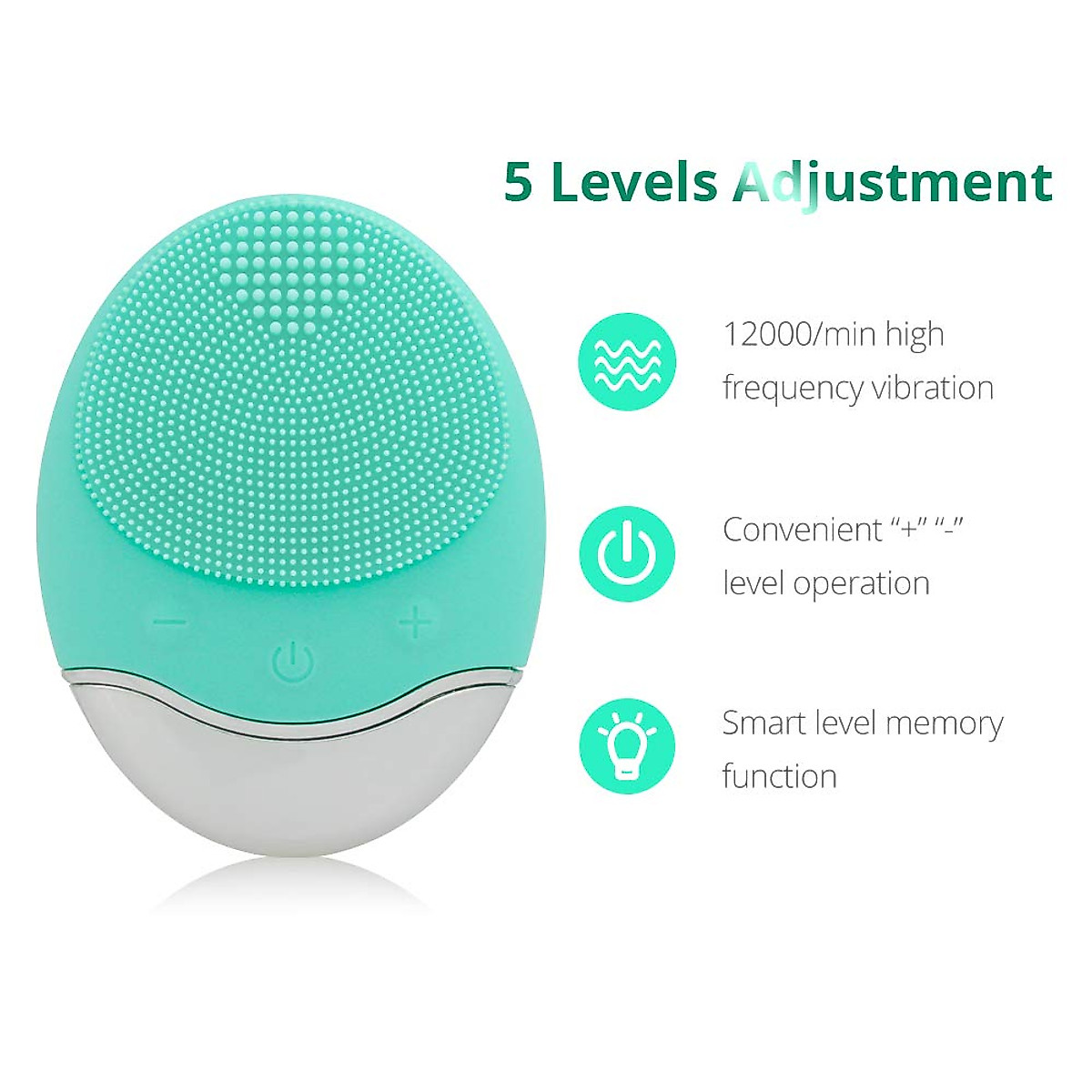 Sonic Facial Cleansing Brush, Soft Silicone Waterproof Face Cleanser Bamboo Charcoal Wireless Charging Travel Size Massager for Skin Exfoliation, Deep Cleansing, Anti Aging - Green