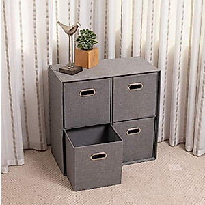 BIRDROCK HOME Grey Linen Cube Organizer with 4 Storage Bins – Collapsible Fabric Shelves and Cubes